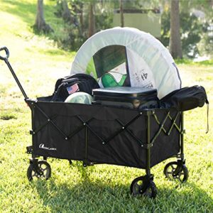 Moon Lence Collapsible Wagon Cart Heavy Duty Folding Cart Garden Portable Hand Cart with Universal Wheels, Adjustable Handle & Drink Holders