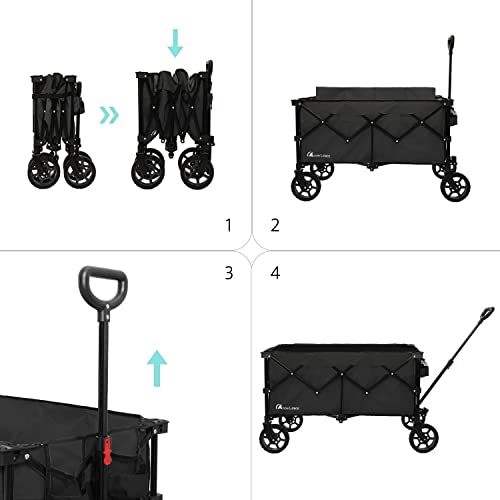 Moon Lence Collapsible Wagon Cart Heavy Duty Folding Cart Garden Portable Hand Cart with Universal Wheels, Adjustable Handle & Drink Holders