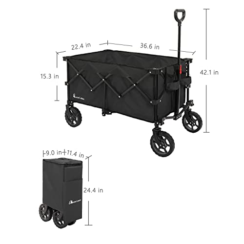 Moon Lence Collapsible Wagon Cart Heavy Duty Folding Cart Garden Portable Hand Cart with Universal Wheels, Adjustable Handle & Drink Holders