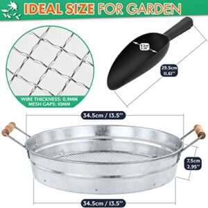 IDSWorld Galvanized Garden Sieve Compost Dirt Soil Shifter Round Riddle Screen Pan Strong Mesh Wooden Handles with Plastic Gardening Scoop