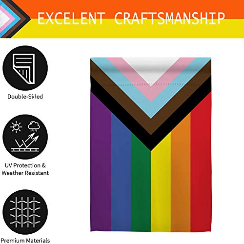 Progress Pride Rainbow Garden Flags - Inclusive Progress Yard Small Flag 12.5x18 Inch for LGBTQ Lesbian Gay Transgender