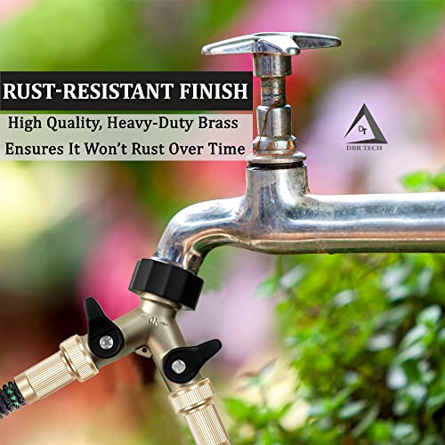 Heavy Duty 2 Way Hose Splitter (Premium Brass for Superior Durability), Wye Garden Hoses Connector for Water Spigot Faucet Bib Tap, Double Shut Off Valve, Y Adapter, Rust-Resistant Finish, Zero Leaks