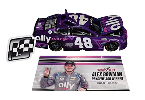 AUTOGRAPHED 2021 Alex Bowman #48 Ally Racing DOVER RACE WIN (Raced Version) Hendrick Motorsports Signed 1/24 Scale NASCAR Diecast Car with COA (1 of only 792 produced)