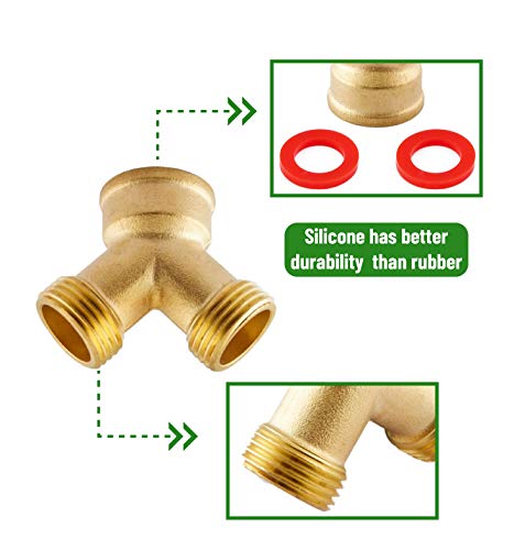 Litorange 1 PCS Lead-free Brass Body Backyard 2 Way Y Valve Garden Hose Connector MHT 3/4" Inch Thread Splitter Adapter + 2 Rubber Hose Washers