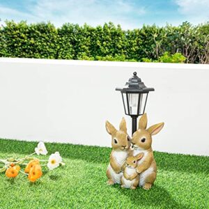 POTEY Garden Statues, Rabbit Garden Sculptures & Statues Outdoor with Solar Lights, Garden Decor Housewarming Gifts Lights for Patio, Yard, Balcony Decorations (Rabbit Family)