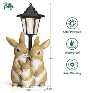 POTEY Garden Statues, Rabbit Garden Sculptures & Statues Outdoor with Solar Lights, Garden Decor Housewarming Gifts Lights for Patio, Yard, Balcony Decorations (Rabbit Family)