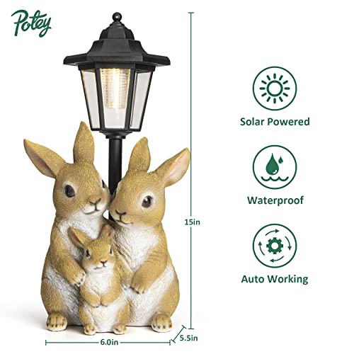 POTEY Garden Statues, Rabbit Garden Sculptures & Statues Outdoor with Solar Lights, Garden Decor Housewarming Gifts Lights for Patio, Yard, Balcony Decorations (Rabbit Family)