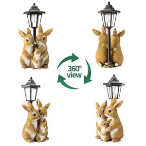 POTEY Garden Statues, Rabbit Garden Sculptures & Statues Outdoor with Solar Lights, Garden Decor Housewarming Gifts Lights for Patio, Yard, Balcony Decorations (Rabbit Family)