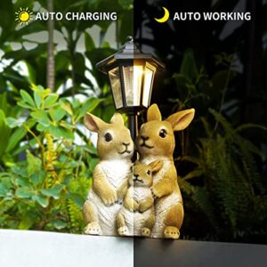 POTEY Garden Statues, Rabbit Garden Sculptures & Statues Outdoor with Solar Lights, Garden Decor Housewarming Gifts Lights for Patio, Yard, Balcony Decorations (Rabbit Family)