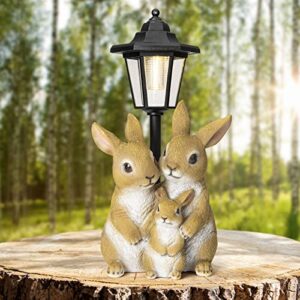 POTEY Garden Statues, Rabbit Garden Sculptures & Statues Outdoor with Solar Lights, Garden Decor Housewarming Gifts Lights for Patio, Yard, Balcony Decorations (Rabbit Family)