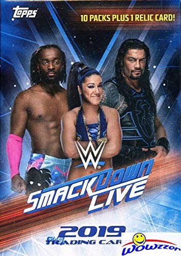 2019 Topps WWE SMACKDOWN LIVE! EXCLUSIVE Factory Sealed Retail Box with RELIC Card! Look for Cards & Autographs of WWE Superstars Triple H, Ronda Rousey, Kevin Owens, Alexa Bliss & Many More! WOWZZER!