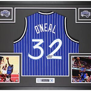 Shaquille O'Neal Autographed Blue P/S Magic Jersey - Beautifully Matted and Framed - Hand Signed By O'Neal and Certified Authentic by Beckett - Includes Certificate of Authenticity