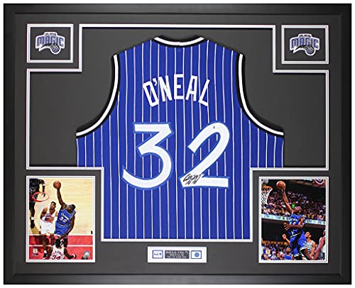 Shaquille O'Neal Autographed Blue P/S Magic Jersey - Beautifully Matted and Framed - Hand Signed By O'Neal and Certified Authentic by Beckett - Includes Certificate of Authenticity