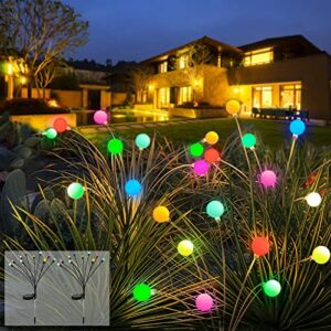 solar garden lights, 10 led solar powered firefly lights, swaying firefly lights solar outdoor, garden lights solar powered waterproof, vibrant outdoor solar lights for yard decor rgb colors 2pks