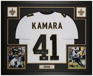 alvin kamara autographed & framed white new orleans jersey auto beckett cert