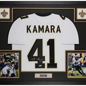 Alvin Kamara Autographed & Framed White New Orleans Jersey Auto Beckett Cert