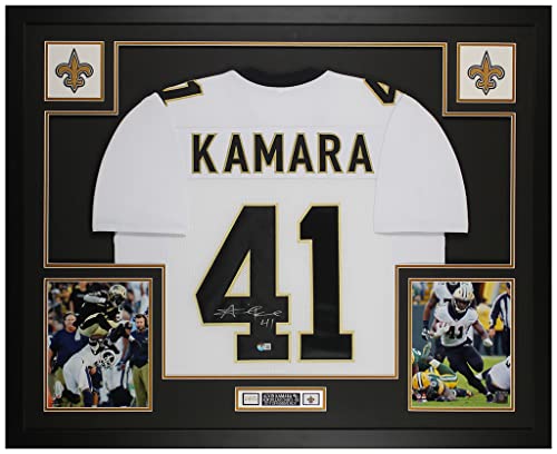 Alvin Kamara Autographed & Framed White New Orleans Jersey Auto Beckett Cert