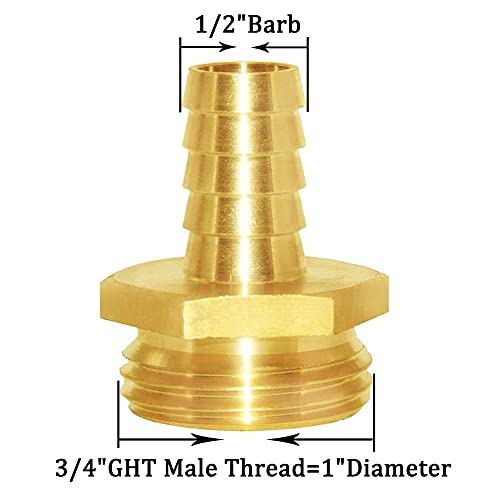 Joywayus Brass 1/2" Barb x 3/4“GHT Thread Swivel Knurling and Hex Garden Water Hose Pipe Repair Connector Fitting with Stainless Clamp (4PCS)