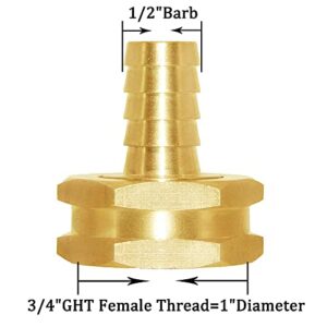 Joywayus Brass 1/2" Barb x 3/4“GHT Thread Swivel Knurling and Hex Garden Water Hose Pipe Repair Connector Fitting with Stainless Clamp (4PCS)