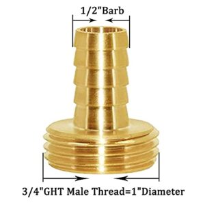 Joywayus Brass 1/2" Barb x 3/4“GHT Thread Swivel Knurling and Hex Garden Water Hose Pipe Repair Connector Fitting with Stainless Clamp (4PCS)