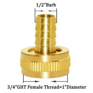 Joywayus Brass 1/2" Barb x 3/4“GHT Thread Swivel Knurling and Hex Garden Water Hose Pipe Repair Connector Fitting with Stainless Clamp (4PCS)