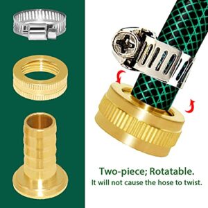 Joywayus Brass 1/2" Barb x 3/4“GHT Thread Swivel Knurling and Hex Garden Water Hose Pipe Repair Connector Fitting with Stainless Clamp (4PCS)