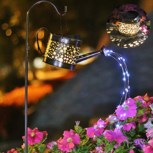 AMWGIMI Solar Garden Lights Pathway Outdoor,Dew Drop Water Can Garden Stake Metal Lights Decorative Yard Art Waterproof LED Garden Lights,for Patio Yard Walkway Pathway Lawn Decorations