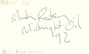 martin rotsey guitarist midnight oil rock band music signed index card jsa coa