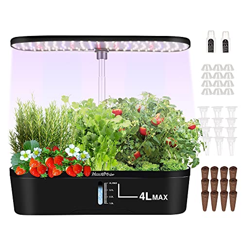 Hydroponics Growing System 12 Pods Indoor Herb Garden Kit with Led Grow Light Automatic Timer Smart Germination Kit Garden Planter 4L Large Leakproof Water Tank