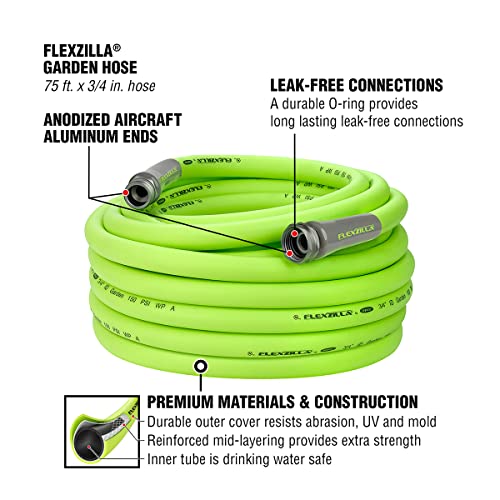 Flexzilla Garden Hose 3/4 in. x 75 ft., Heavy Duty, Lightweight, Drinking Water Safe, ZillaGreen - HFZG675YW