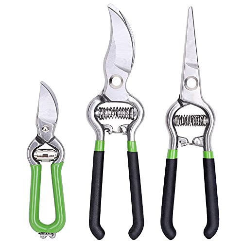 TOPLINE 3-PC Garden Shears Set, Included 8", 5.5" Bypass Pruning Shears, 8" Hand Bypass Pruner , Garden Clippers for Tree Trimmers,Gardening