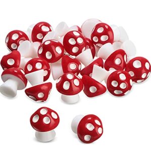 jetec 24 pieces mini garden mushroom miniature figurine garden mushroom accessories ornament mushroom model landscape plant pot bonsai craft for home party decoration supplies, red