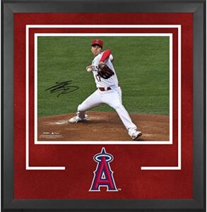 shohei ohtani los angeles angels deluxe framed autographed 16″ x 20″ pitching photograph – autographed mlb photos