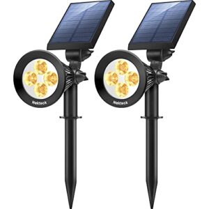 nekteck solar lights, 2-in-1 solar spot lights outdoor, waterproof solar powered landscape spotlights, bright and dark sensing, auto on/off for yard, pathway, garden, driveway (2 pack, warm white)