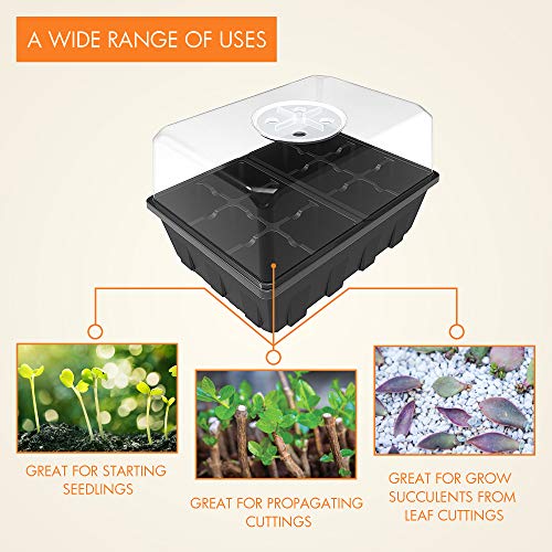 Gardzen 3-Set Garden Propagator Set, Clear Seed Tray Kits with 36-Cell, Seed Starter Tray with Dome and Base 6.6" x 4.5" (12-Cell Per Tray)