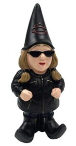 harley-davidson lady biker themed polystone garden gnome, 4.5 x 11 in. 544902c