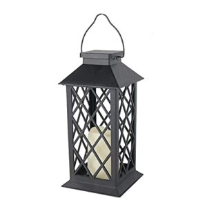 HUADADA 11" Outdoor Garden Decorative Candle Lantern with LED Flamelss Candle,Flicher LED Light and Plastic Candle,Tabletop or Hanging Lantern