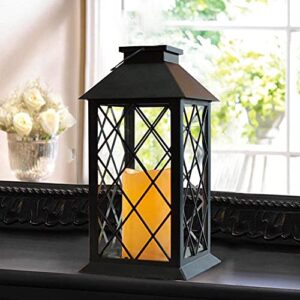 HUADADA 11" Outdoor Garden Decorative Candle Lantern with LED Flamelss Candle,Flicher LED Light and Plastic Candle,Tabletop or Hanging Lantern