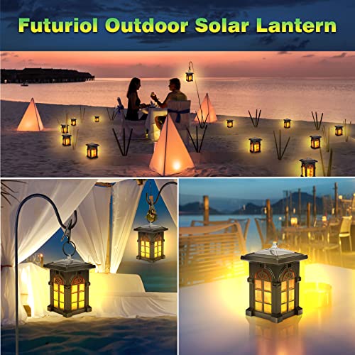 Solar Outdoor Lights, Futuriol Solar Hanging Lantern with Flickering Flame, IP65 Waterproof Solar Powered Landscape Garden Lights for Camping Christmas Decor Patio Driveway Walkway Pool 2 Pack