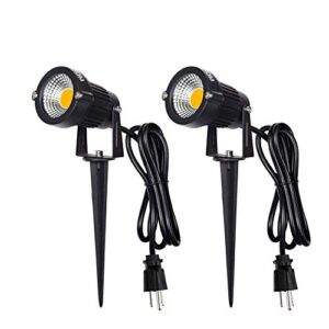 weyang landscape outdoor,ip65 waterproof garden spotlights,5w ac 120v yard flood light,metal ground stake lawn,3200k led spotlight with 1.5m ul-listed cord and 3-plug (2 packs)