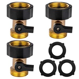 awpeye heavy duty brass shut off valve garden hose connector，3pcs 3/4″ water hose single shut off valve garden hose connector