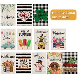 Seasonal Garden Flags Set of 12 Double Sided 12 x 18 Fall Welcome Gnome Garden Flags Burlap Small Yard Flag Holiday Set for Christmas Halloween Thanksgiving And More