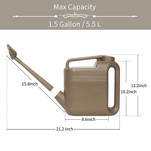 1.5 Gallon Watering Can for Outdoor & Indoor Plants, Large Garden Watering Pot with Lightweight and 5.5L Capacity, Plastic Watering Can with Long Spout and Metal Removable Sprinkler Head, Grey