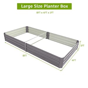 Leisurelife Galvanized Raised Garden Bed Metal Planter Box Outdoor Kits for Gardening Vegetables Herb Flower Beds, 8x4Ft, Grey