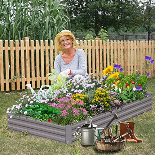 Leisurelife Galvanized Raised Garden Bed Metal Planter Box Outdoor Kits for Gardening Vegetables Herb Flower Beds, 8x4Ft, Grey