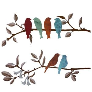 2 pcs metal birds wall art vivid birds on branch metal birds wall decor hanging leaves with birds outdoor wall decor rustic bird decor leaf wall decor or balcony garden indoor outdoor decor(colorful)