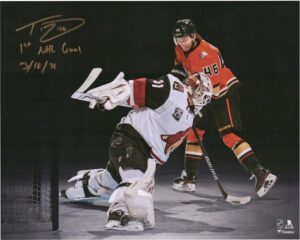 trevor zegras signed autographed 16×20 photo oilers inscr. 1st nhl goal fanatics – autographed nhl photos