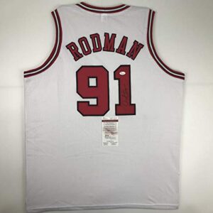 autographed/signed dennis rodman chicago white basketball jersey jsa coa