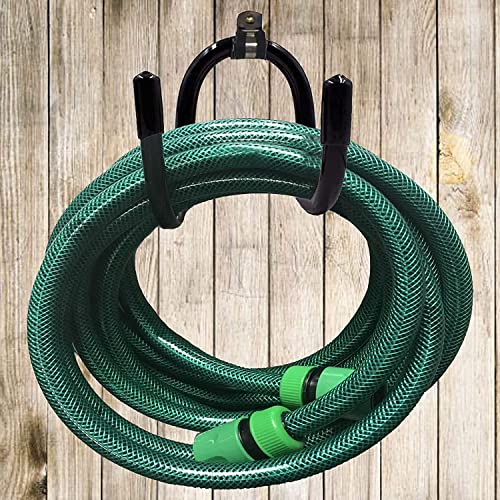 Wall-Mounted Black Hose Bracket Hose Hanger, Car Hose Holder, Carrier, Support for Garden Hose Hanger, Hose Holder Easily Holds 150 5/8’’ Hose - Perfect for Chain-Link Fence and Wall Mounted