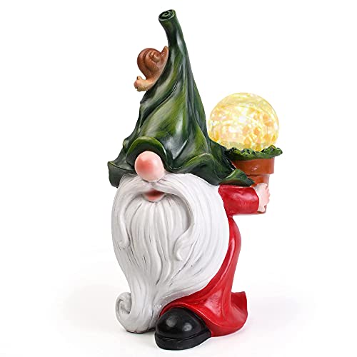 Gnomes Garden Decorations, Solar Powered Garden Gnomes Figurine for Home Patio Yard Lawn Porch Decorations, 10 Inches Large Outdoor Gnome Statue Sculptures with Solar Lights